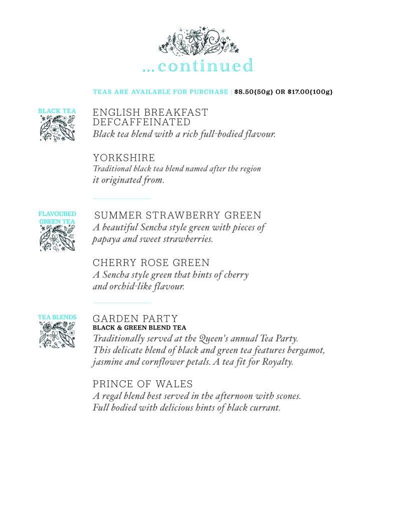 High & Afternoon Tea Menu - Abigails Tea House